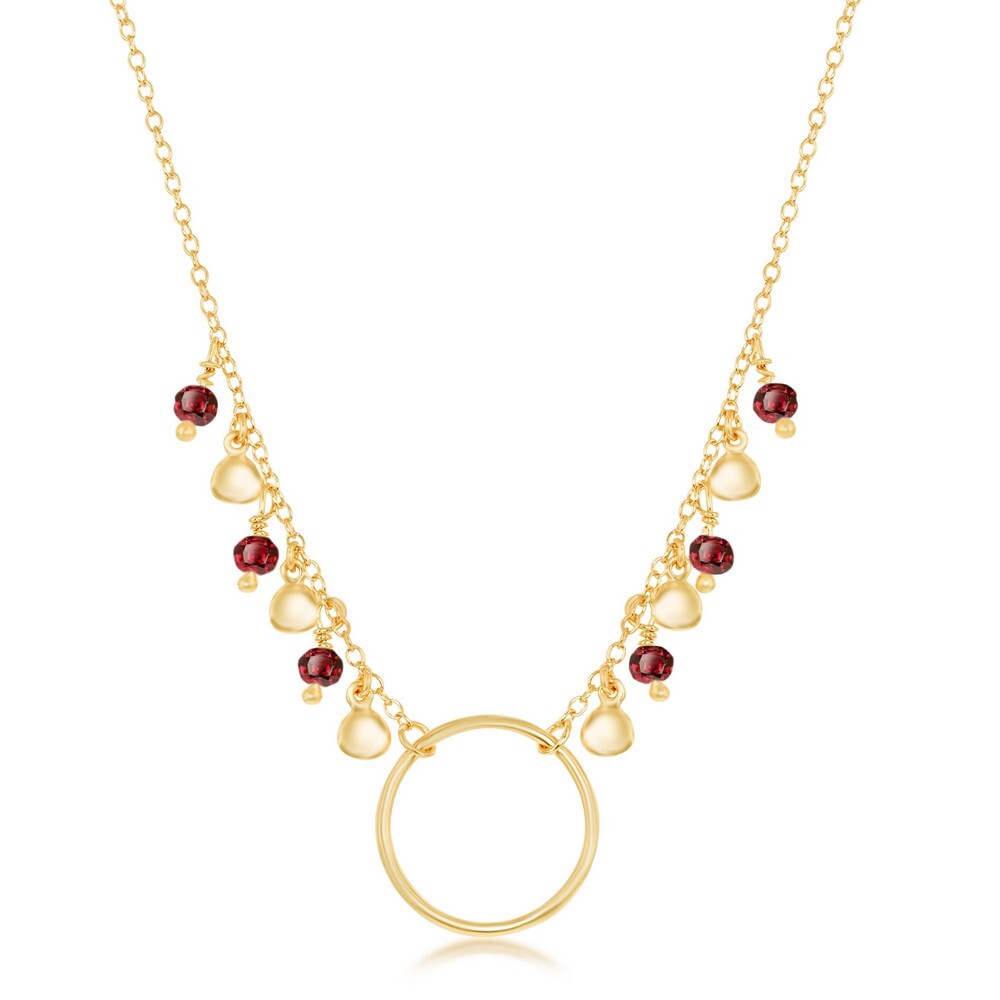 Silver Gold Plated Dangling Garnet & Discs Center Open Circle Necklace ...