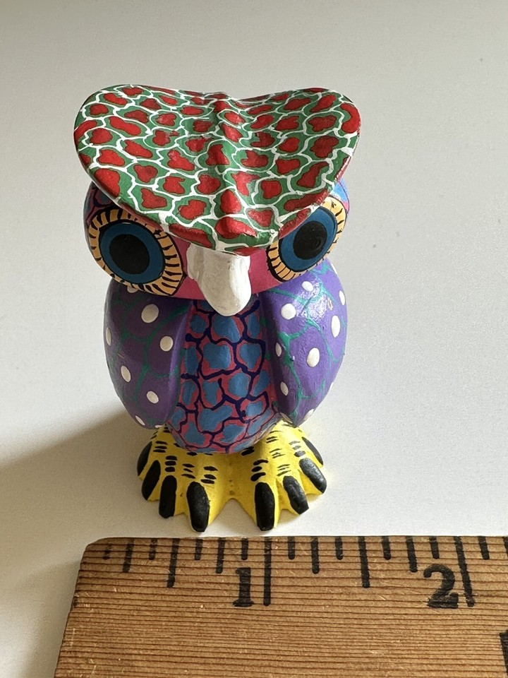 Mexican Folk Art Hand Carved Wood Hand Painted Oaxaca Owl Signed | eBay
