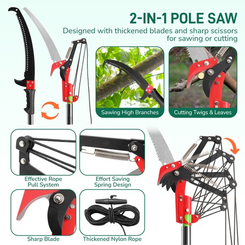 26' Manual Pole Saw Lightweight Tree Trimmers Long Handle Pruner Set ...