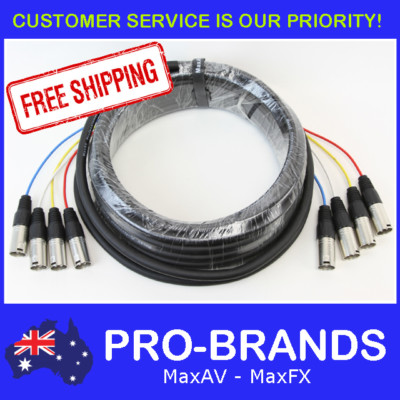 10m 4-Way XLR M-M Male to Male Balanced Cable Core Lead Loom Snake ...