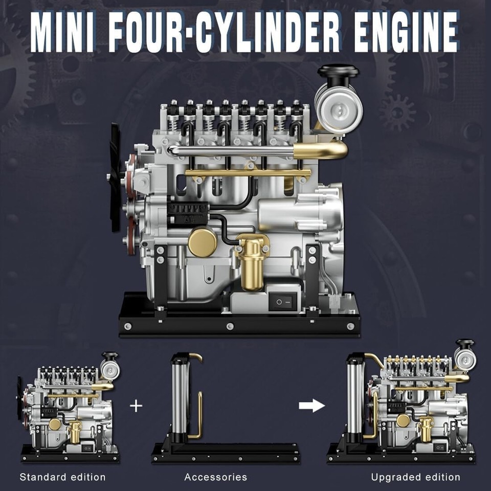Miniature working model of a metal four-cylinder diesel engine with ...