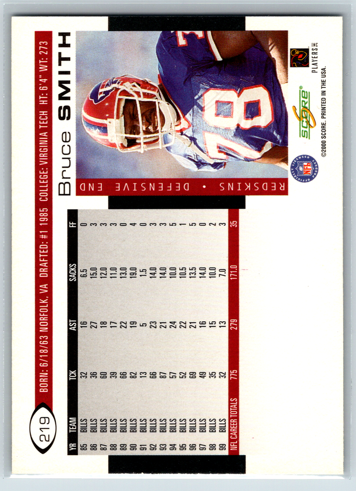 Bruce Smith 2000 Score #219 Washington Redskins | eBay