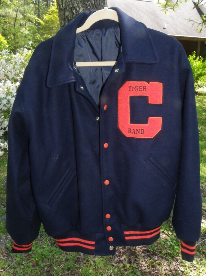 Dark Blue College Letterman's Jacket With Orange Clemson Tiger Band ...