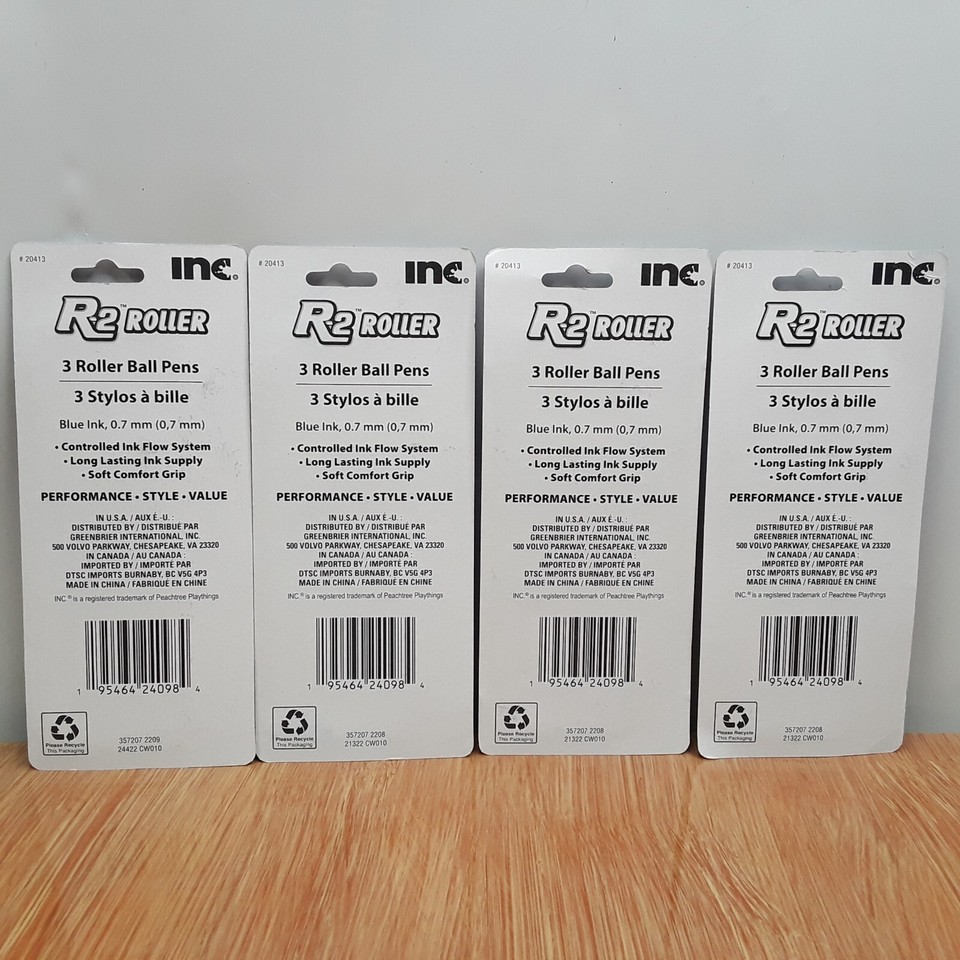 Inc. R2 Roller Ball Pens Blue Ink 0.7mm 3 Pack of Pens (4 Packages) 12 ...