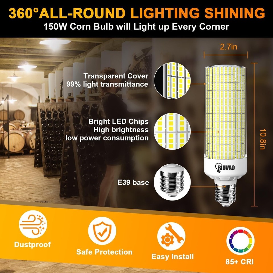150W LED Corn Light Bulbs 5000K 22500LM Led Corn Bulb E39/E40 Mogul ...