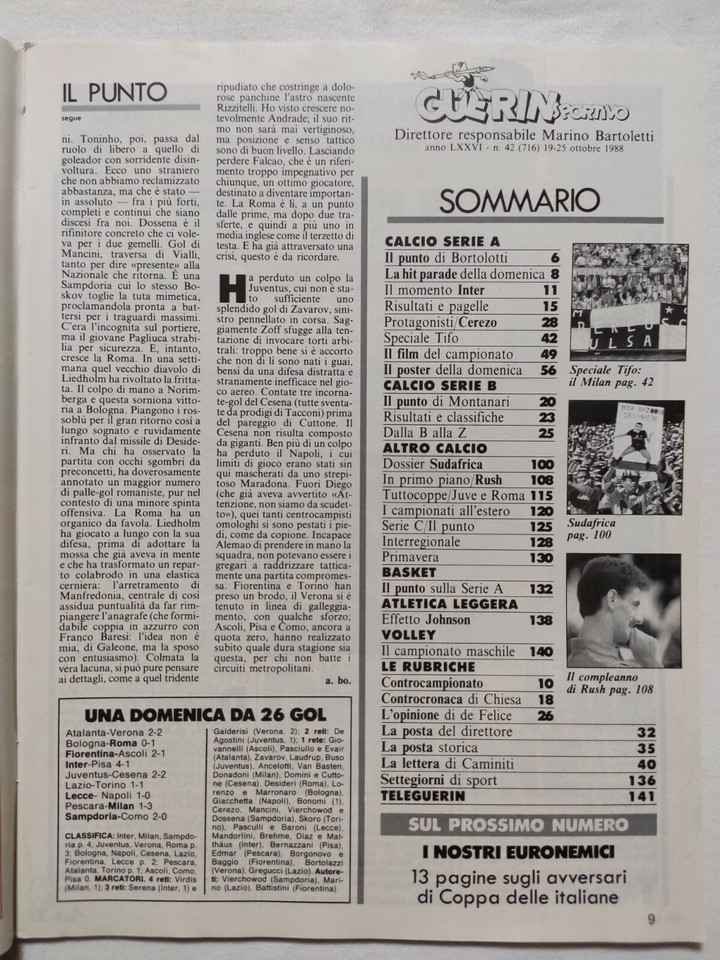 Guerin Sportivo 42-1988 +Film Cerezo Tifosi Milan Ian Rush Dossier ...