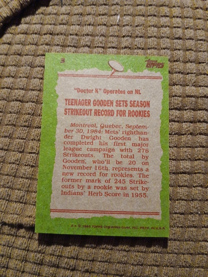 1985 Topps - Record Breaker Dwight Gooden #3 Collector's Edition ...