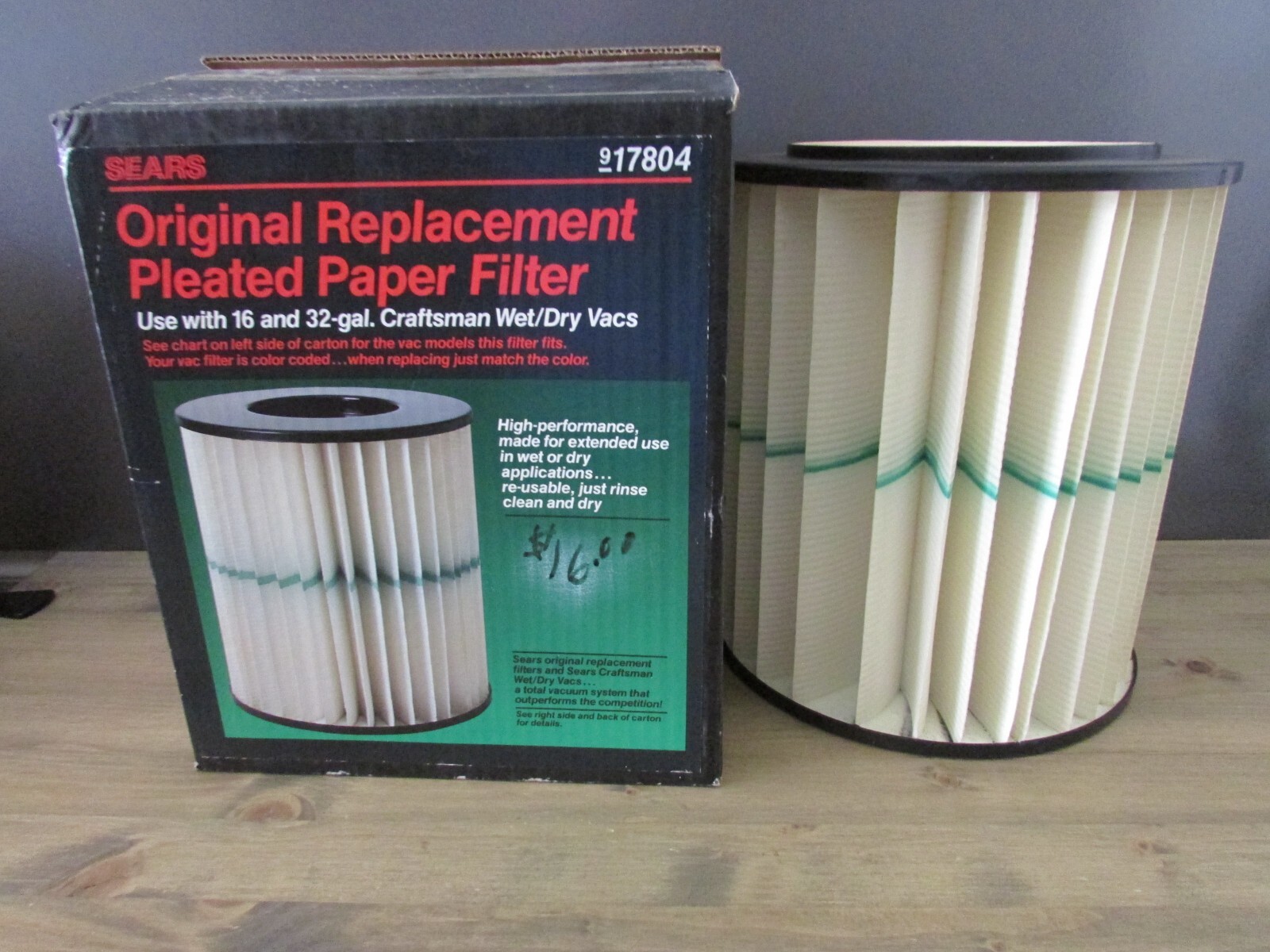 NOS Sears Craftsman Wet Dry Vac Vacuum Filter 917804 Fits 16 & 32 ...