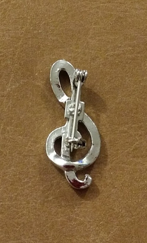 Rhinestone Crystal Studded Treble Clef Music Note Silver Tone Brooch ...