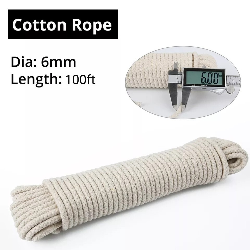 2 Pk #6 Natural Color 100 Ft Cotton Clothesline Rope Multi Use Arts and ...