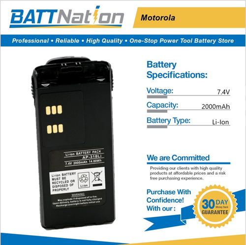 7.4V 2000mAh Li-ion Battery for Motorola HNN9013, HT750, GP360, MTX850 ...
