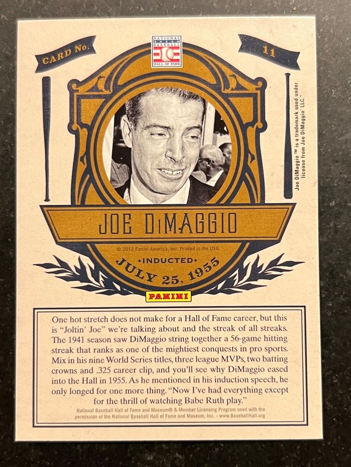 2012 Panini Cooperstown Induction Joe DiMaggio #11 | eBay