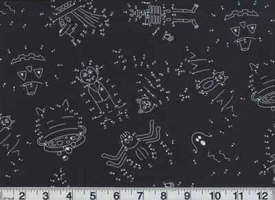 Dot Cat Boo Halloween Fabric 22335-11 Connect Dots on Black OOP Premium ...