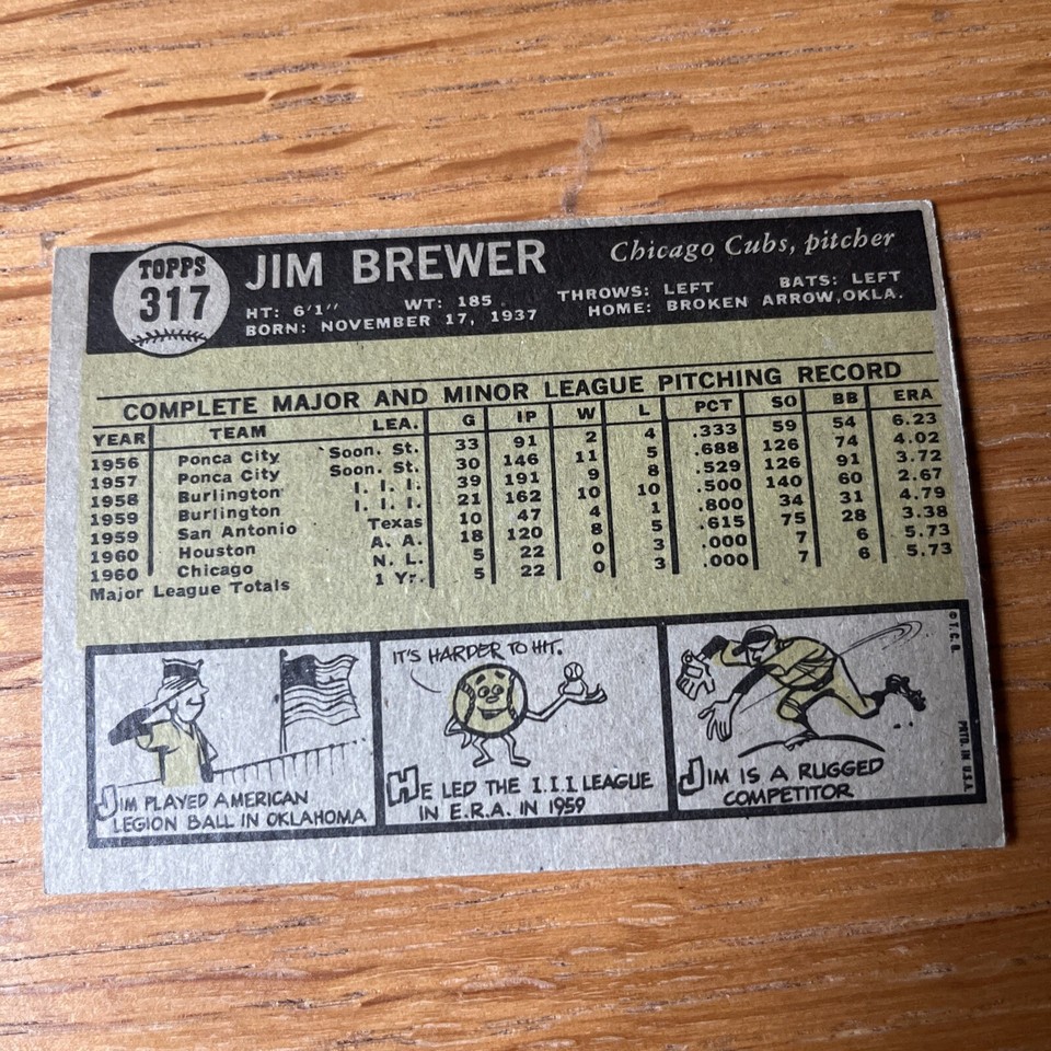 1961 Topps Baseball Jim Brewer Rookie Card #371 Chicago Cubs EX | eBay