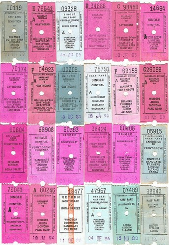 Railway tickets Queensland QGR various well used suburban paper machine ...
