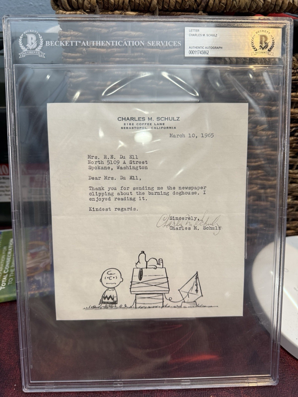 Charles M. Schulz Signed Letter Peanuts Drawing Beckett Authenticated ...