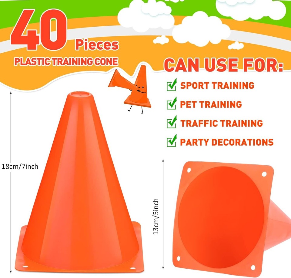 40 Pieces Small Orange Cones for Sports 7 Inch Football Cones Bike ...