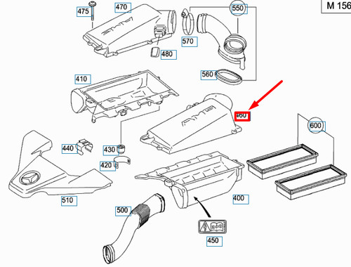 MB M W164 AMG LEFT AIR FILTER COVER WITH AIR FLOW SENSOR A1560940506 07 ...