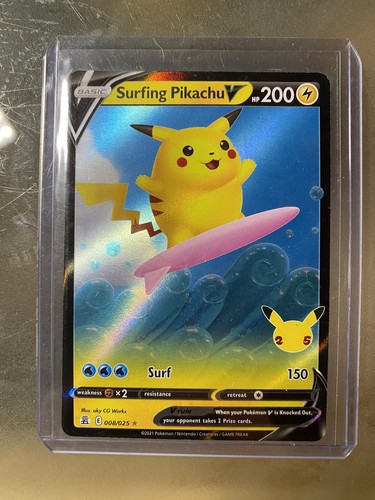 Surfing Pikachu V 008/025 Pokemon Card Celebrations 25th Anniversary NM ...