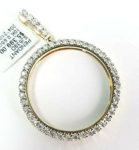 Real 10K Yellow Gold Genuine Natural Diamonds Coin Bezel 37MM Pendant ...