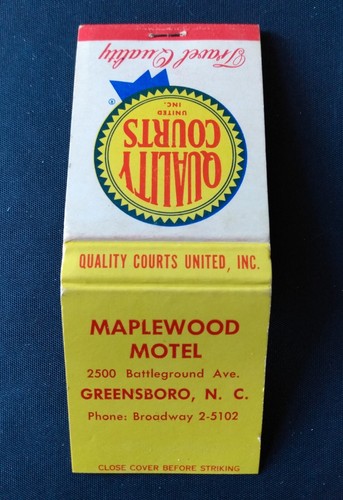 Quality Courts Maplewood Motel Greensboro NC 1950s Full Matchbook Grey ...
