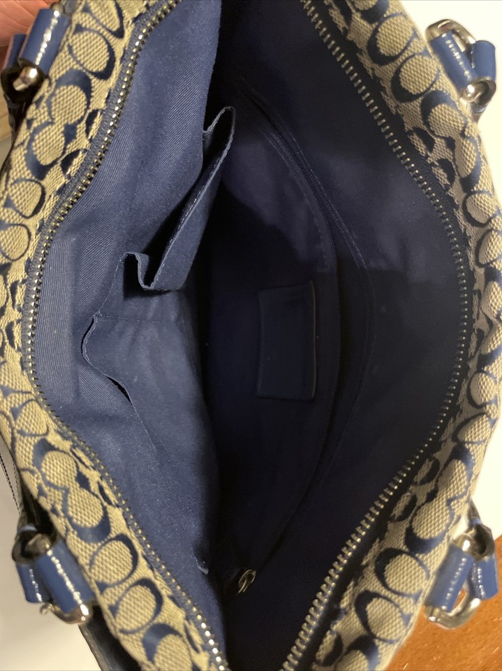 COACH SIGNATURE CANVAS BLUE STRIPE & LEATHER TOTE PURSE ~ M1380-F27008 ...