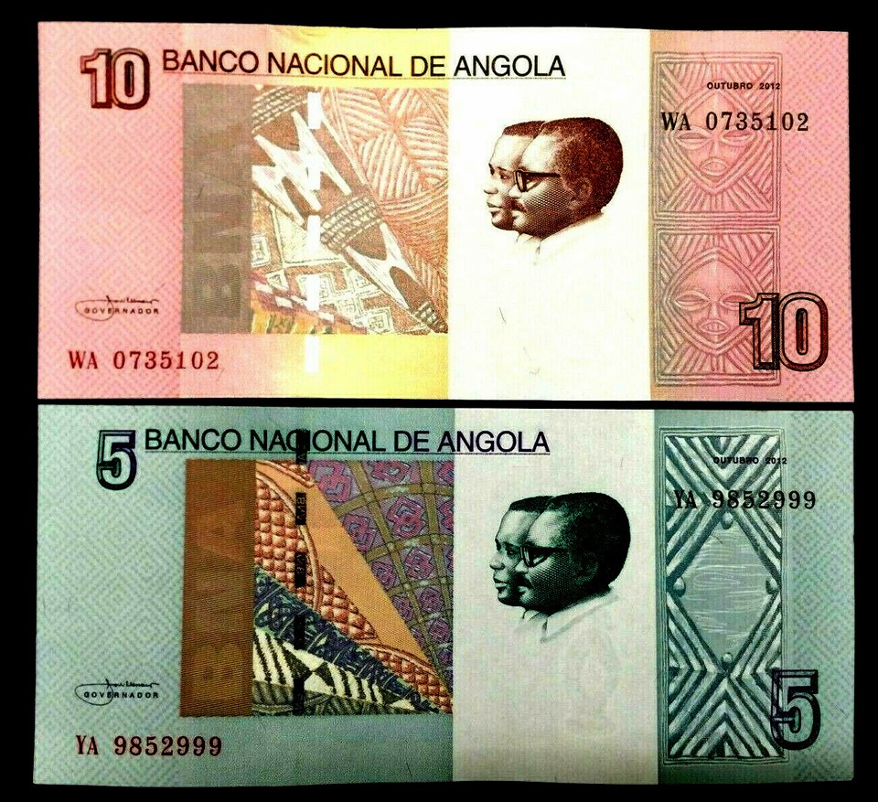 Angola 5 and 10 Kwanzas 2012 Banknote World Paper Money UNC Currency ...
