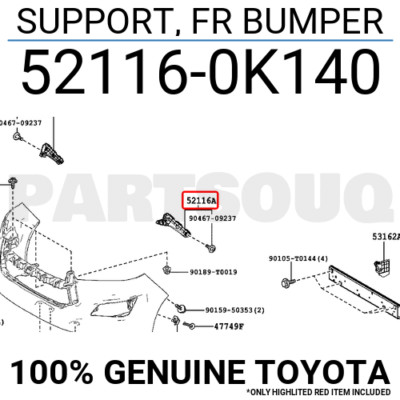 521160K140 Genuine Toyota SUPPORT, FR BUMPER 52116-0K140 | eBay