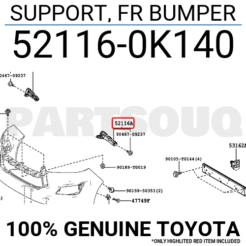 521160K140 Genuine Toyota SUPPORT, FR BUMPER 52116-0K140 | eBay