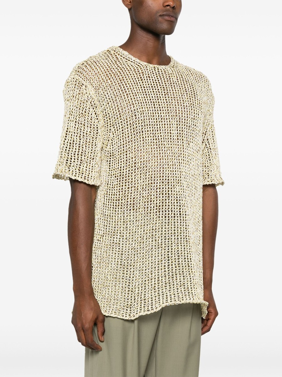 Jil Sander Open Knit T-Shirt Men's 52 Yellow Multi Sheer Jil Sander Open Knit T-Shirt Men's 52 Yellow Multi Sheer