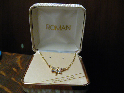 Roman Brand Vintage Gold Crystal Dragonfly Necklace - Original Satin ...