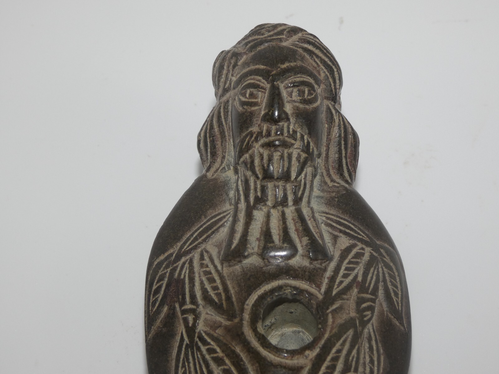 Vintage Carved Stone Oil Lamp with Human Face and Head 4 3/4" Syrian ...