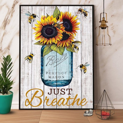 Bee Sunflower Just Breathe Satin Poster, Canvas Wall Art Decor | eBay