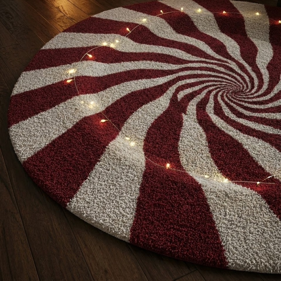Hand-Tufted Round Rug with Candy Cane Swirl Best For Christmas Festival ...