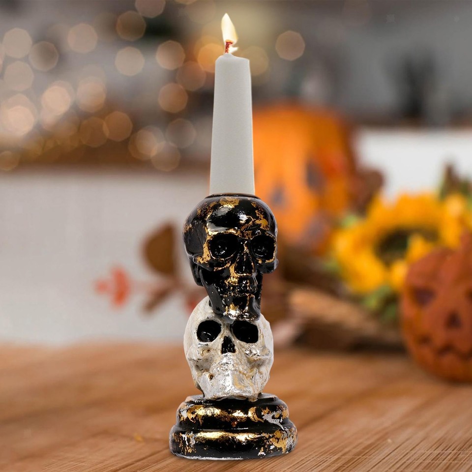 Skull Candle Holder Skull Candlestick Holder Novelty Horror Halloween ...