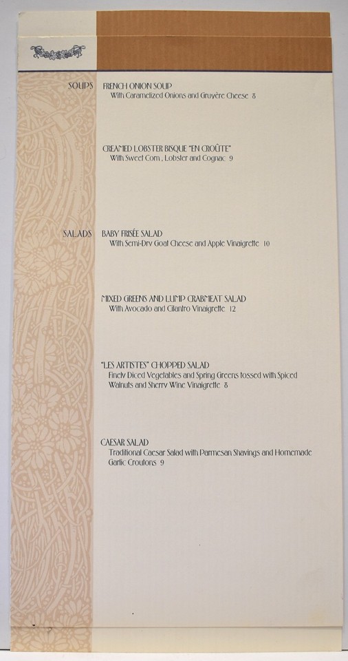 2000s Les Artistes Restaurant Menu 60 Rue Didot Paris France | eBay UK
