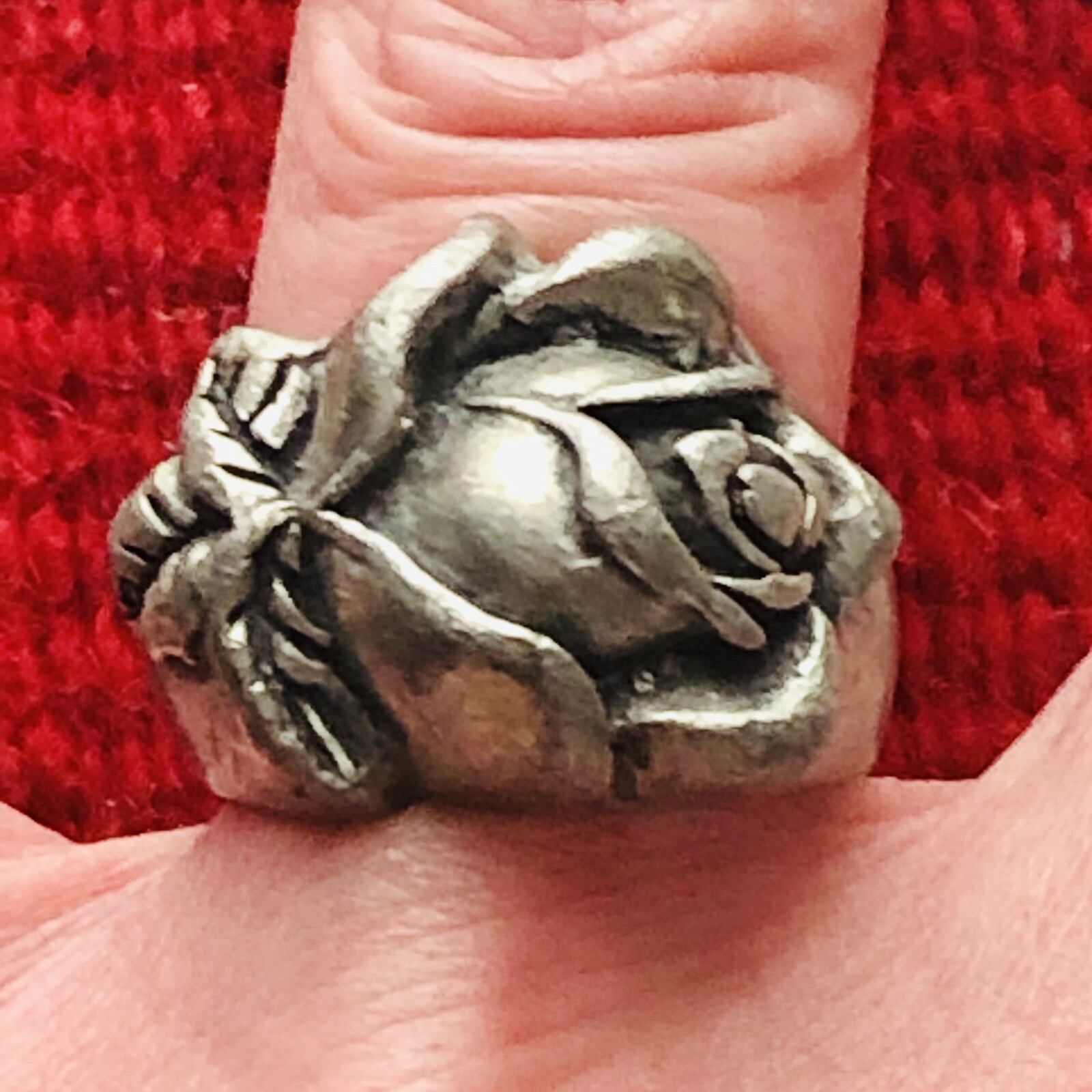 Vintage Rose Ring Band Pewter Steampunk Nature Statement Jewelry Size 7 ...