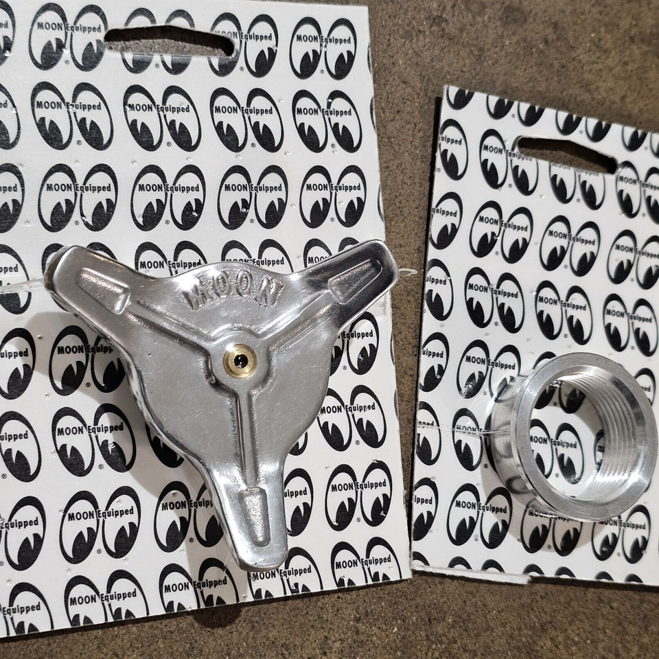 MOON small Vented Aluminum SPINNER CAP w Threaded BUNG vtg Hot Rod auto ...