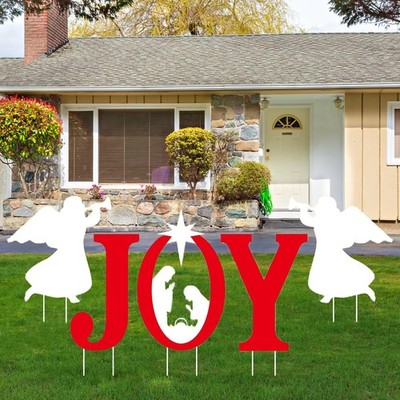 5Pc Christmas Joy Yard Signs Large Joy Nativity Yard Sign with Stakes ...