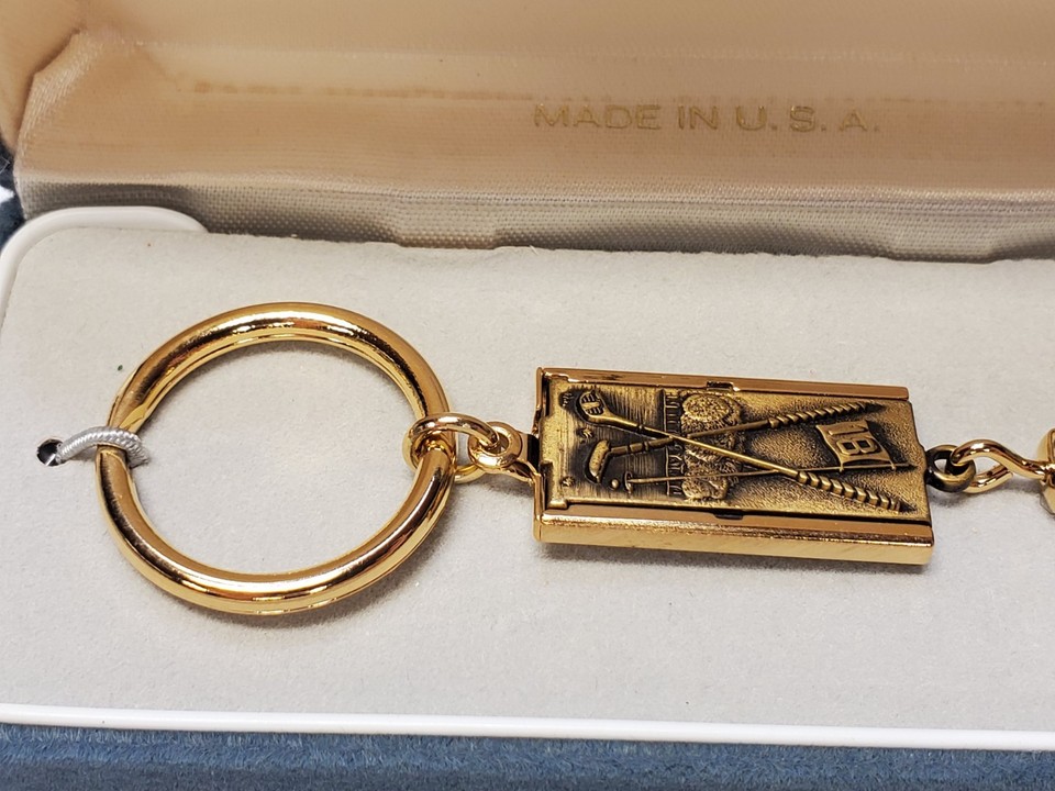 Vintage Anson Gold Tone Golf Theme Key Chain Ring in Original Box Made ...