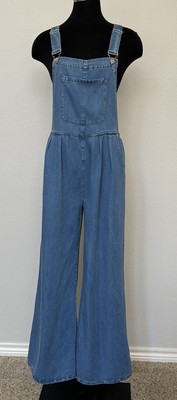 Wide-Leg Chambray Overalls Blue Jumpsuit Soft Comfy Dungaree Overalls Medium | eBay