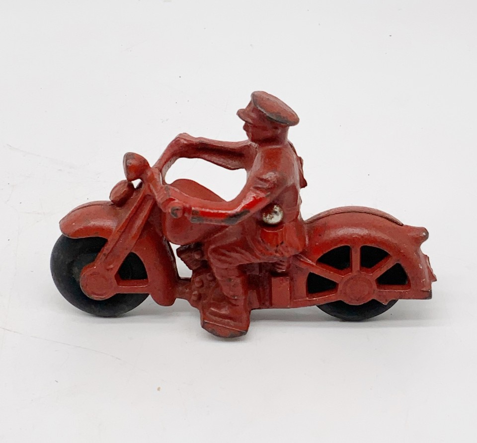 Antique cast iron Hubley red Motorcycle State trooper cop Toy police ...