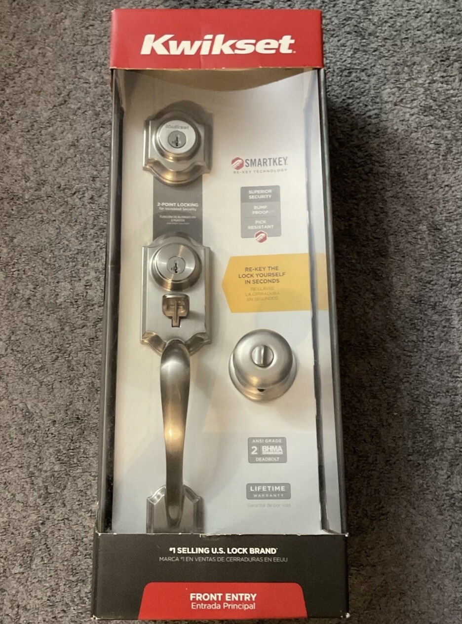 Kwikset Montara Front Entry Door Handleset Lock Satin Nickel w/ Juno ...