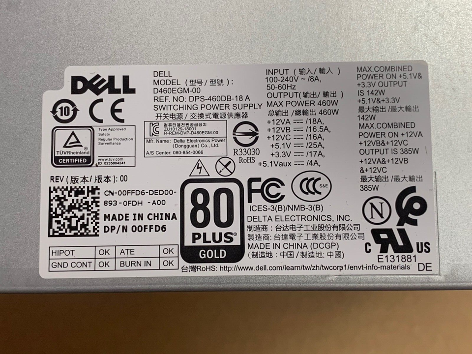 OEM 0FFD6 Dell Precision 3630 Mini Tower 460W Power Supply | eBay