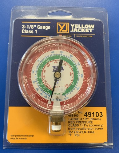 YELLOW JACKET 3-1/8" (80mm) RED HI-SIDE REPLACEMENT GAUGE (12/22/134A ...