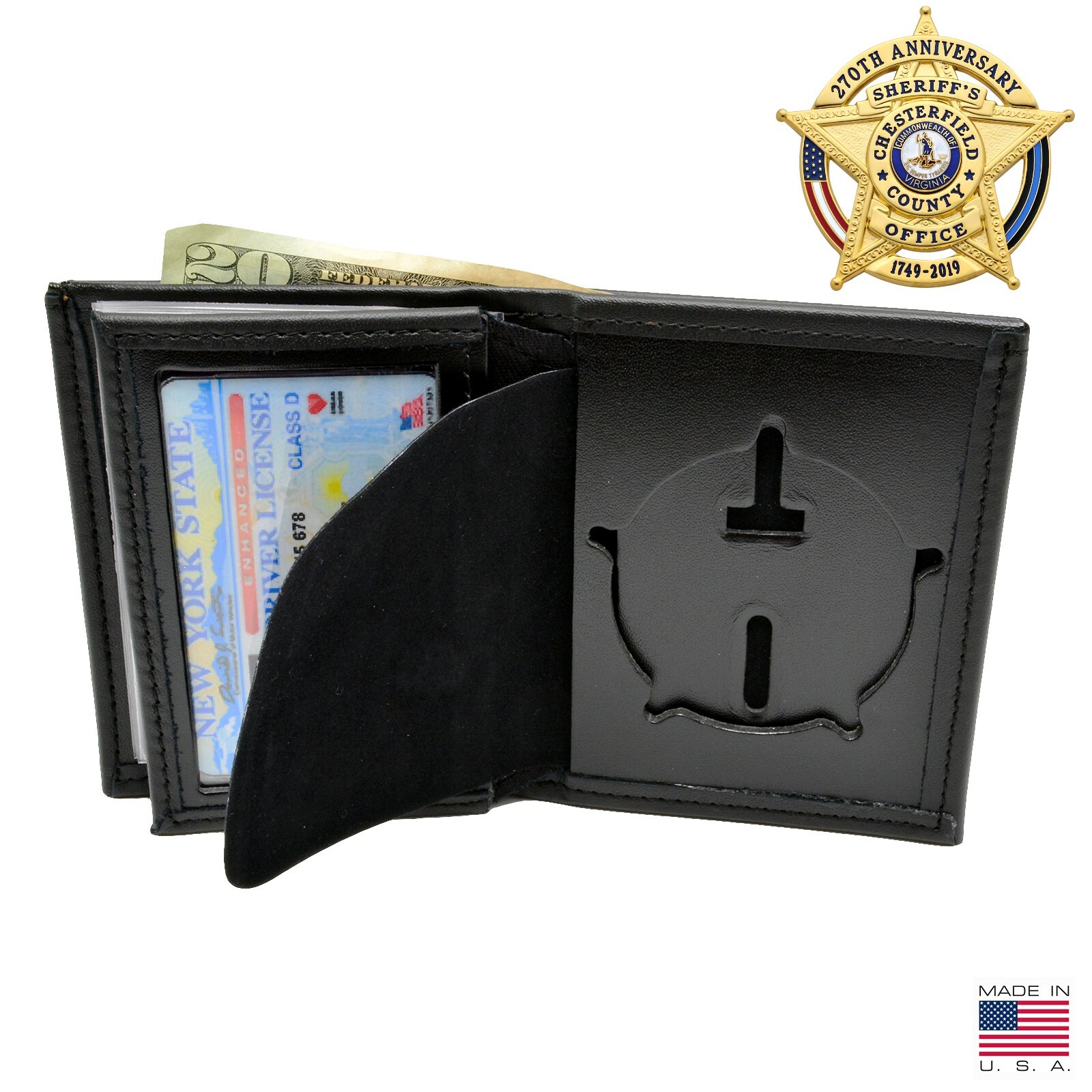 Sheriff Police Leather Recessed Round Star Badge Wallet BiFold Mens ...