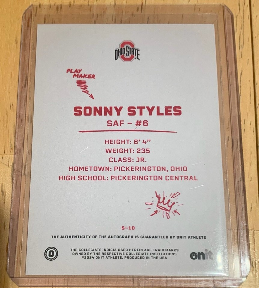 Sonny Styles 2024 Onit Athlete Ohio State Buckeyes Football Red Auto ...