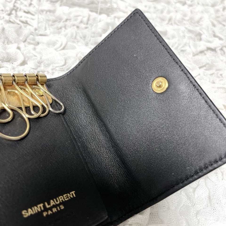 Yves Saint Laurent 6-Key Case YSL Logo Cassandra Leather Black Gold ...