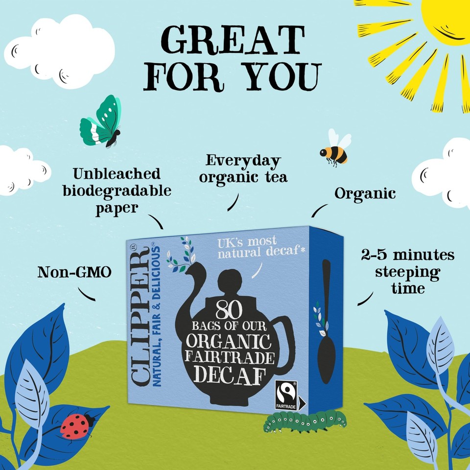 Tea Clipper Organic Decaf Tea 80 Count Pack 4 Rich Brew Assam Fairtrade ...