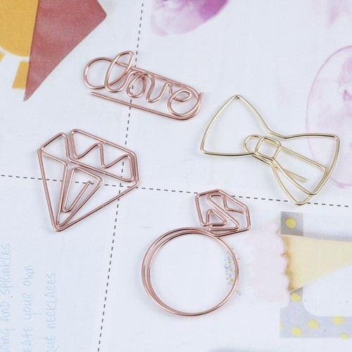 Cartoon Rose Gold Paper Clip Metal Bookmark Memo Clips School Office ...